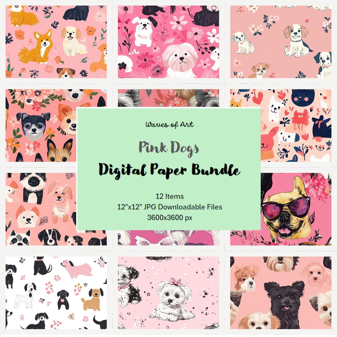 12-pack Digital Paper Pack, Dog Digital Paper, Digital Scrapbook ...