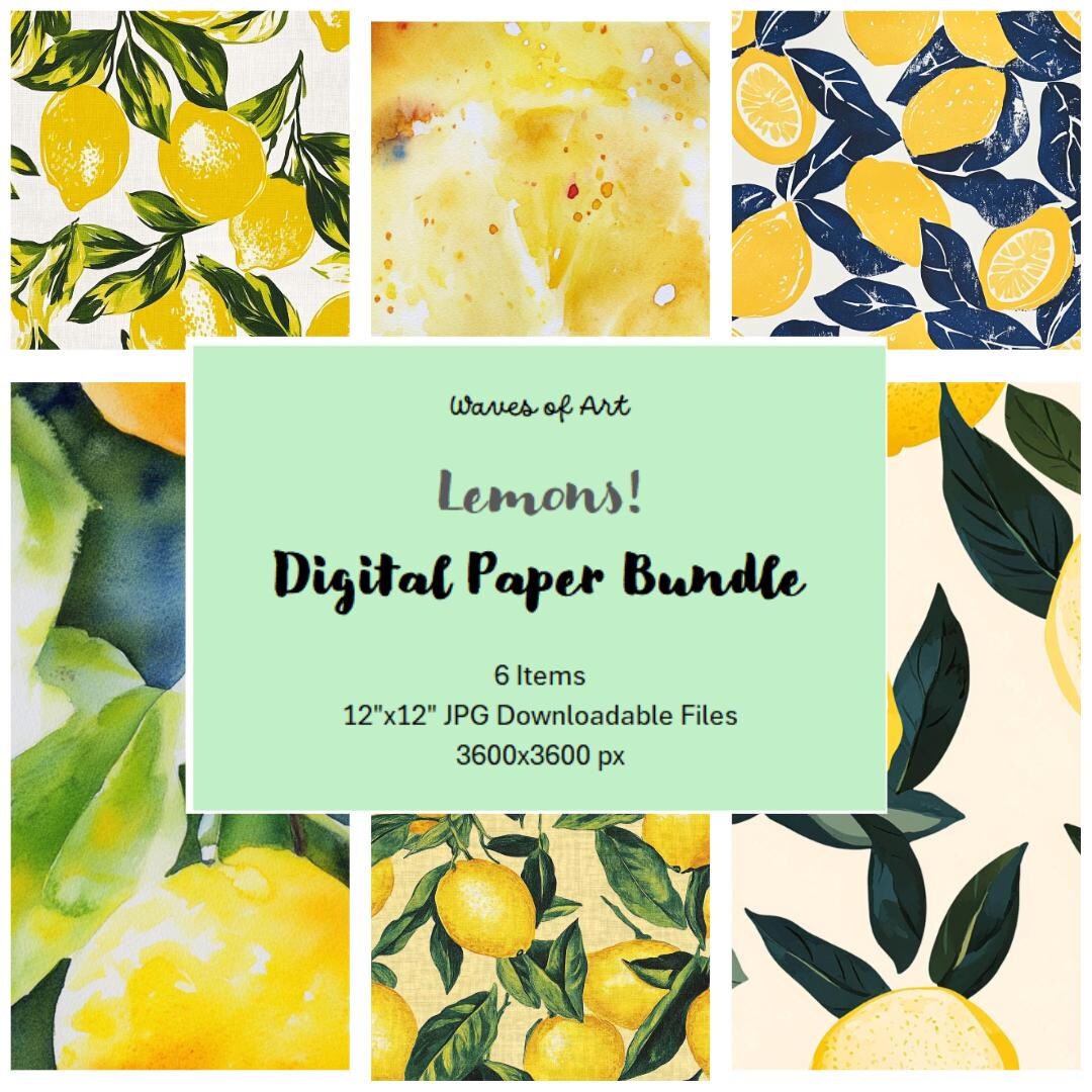 6-pack Digital Paper Pack, Lemon Digital Paper, Citrus Digital Paper ...