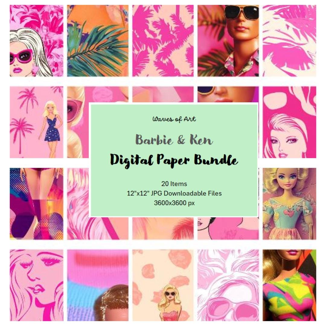 20-pack Digital Paper Pack, Barbie & Ken Digital Paper, Pink Digital ...