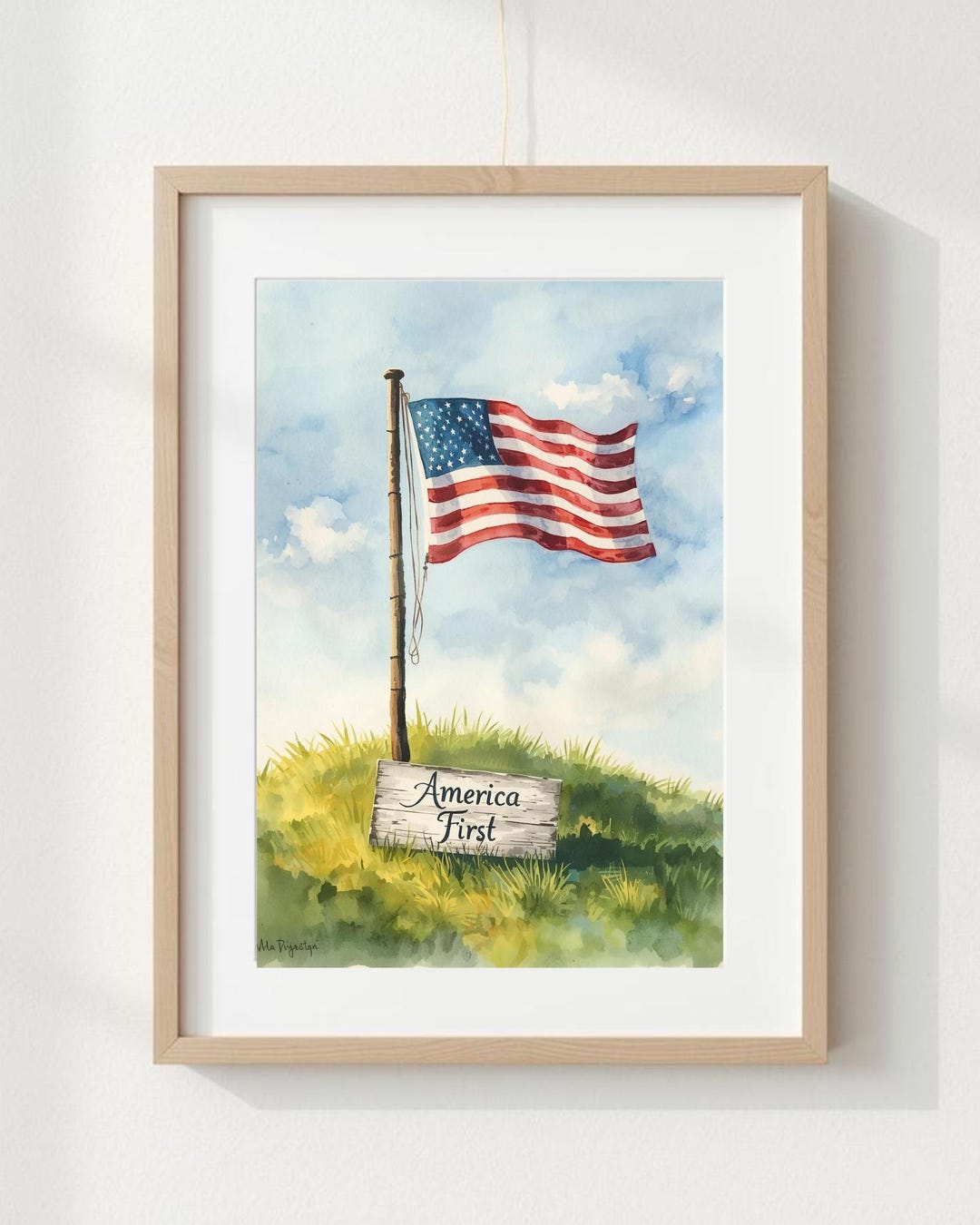 Patriotic American Flag Wall Art Printable Rustic Farmhouse Office ...