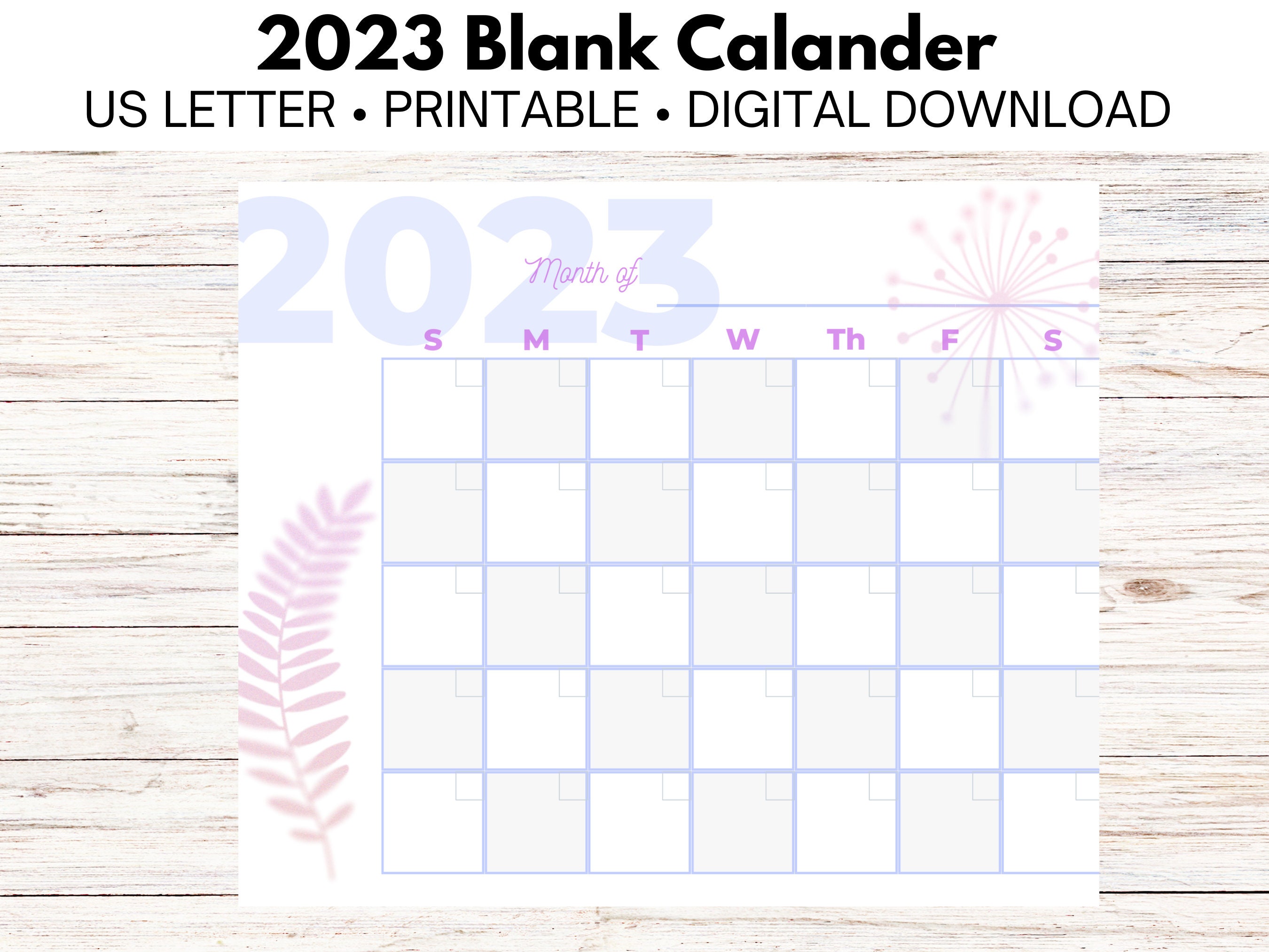 Blank 2023 Calendar Digital Download Printable Calandar - Etsy UK