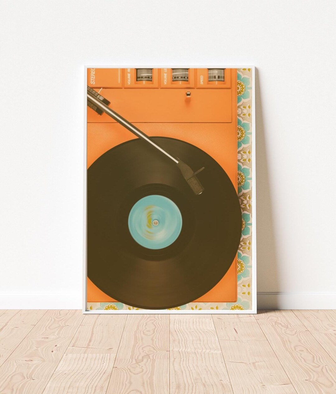 Retro Record Player Print: Mid-century Modern Orange and Blue Wall Art ...
