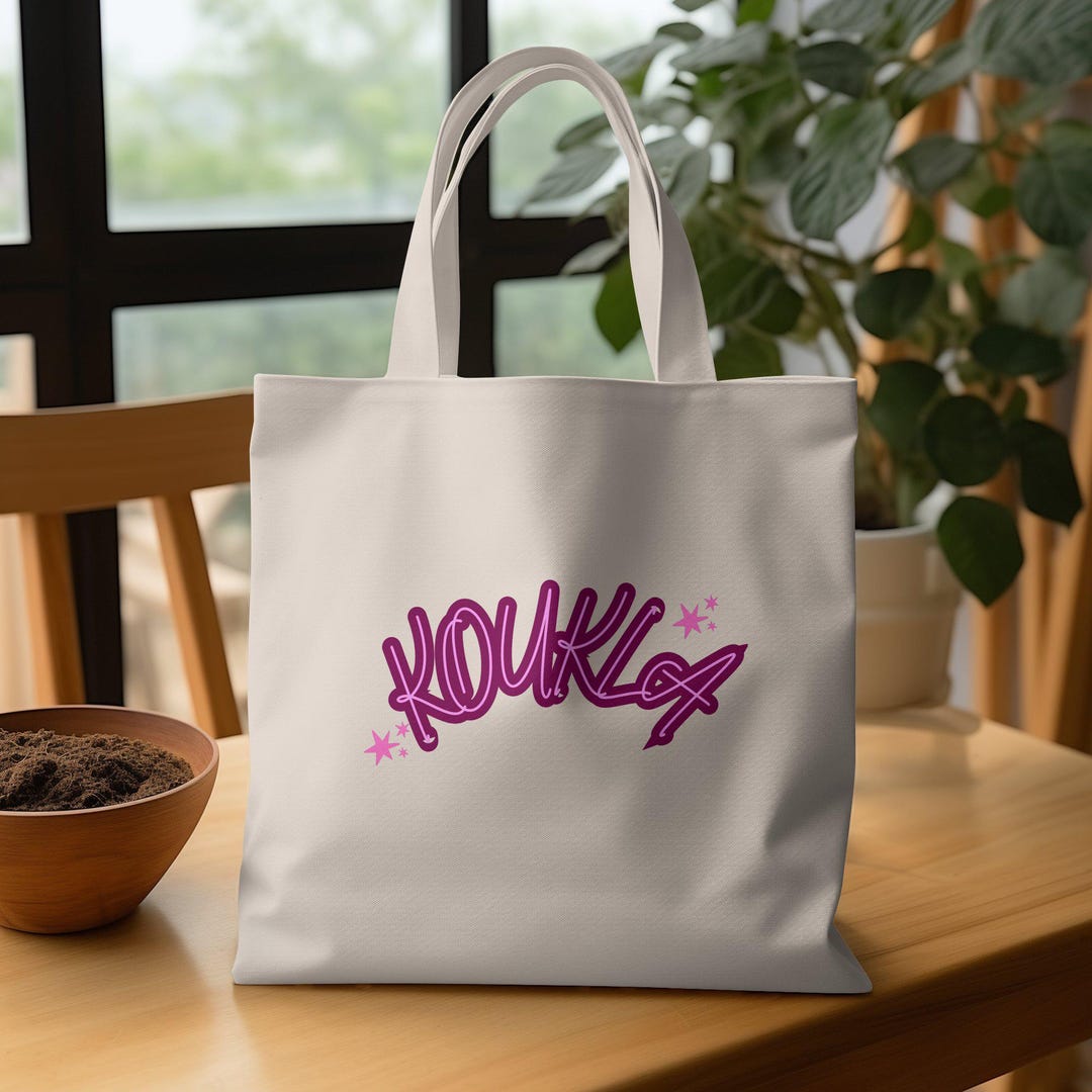 Greek Koukla Tote Bag, Stylish Greek Gift, Unique Greek Design, Cute Greek Themed Tote, Trendy ...