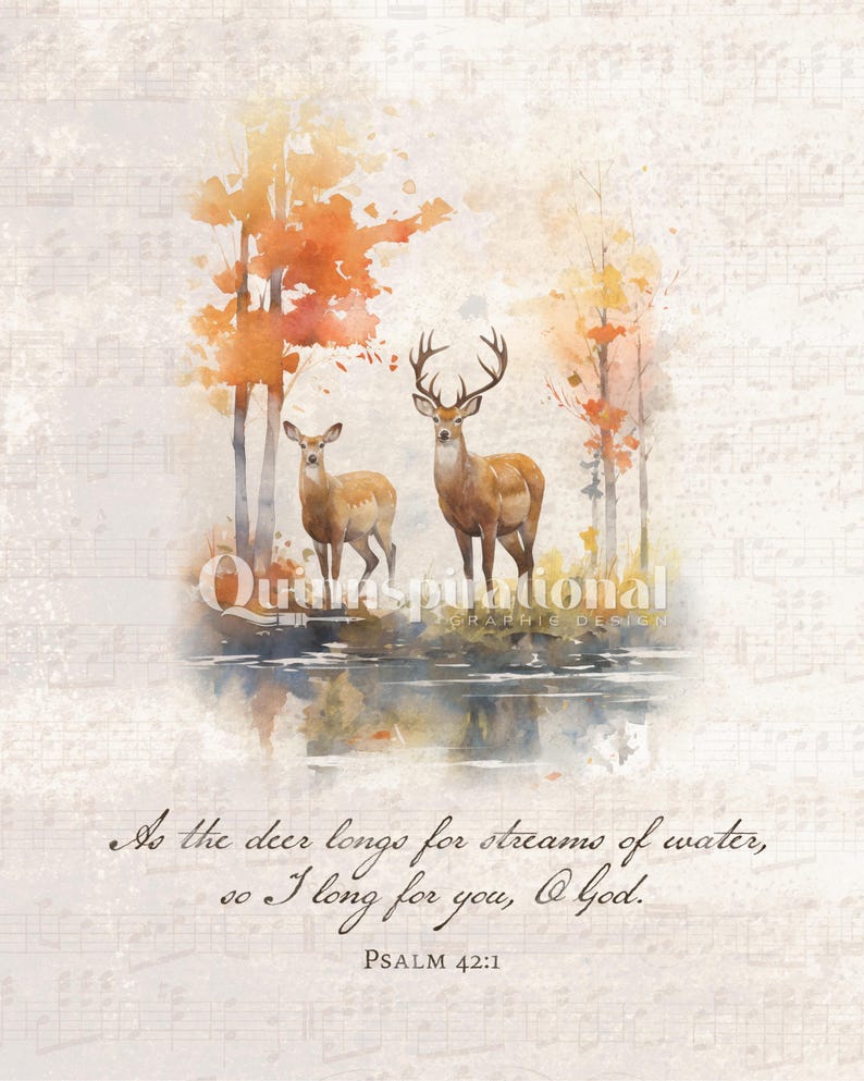 Psalm 42:1 as the Deer Digital Printable Watercolor Style Text With ...