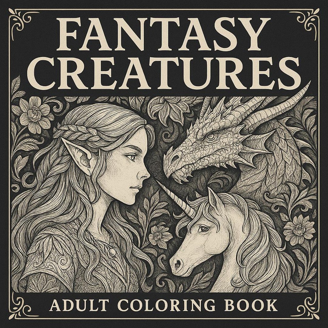 Fantasy Creatures Adult Coloring Book: 100+ Magical Mythical Beasts ...