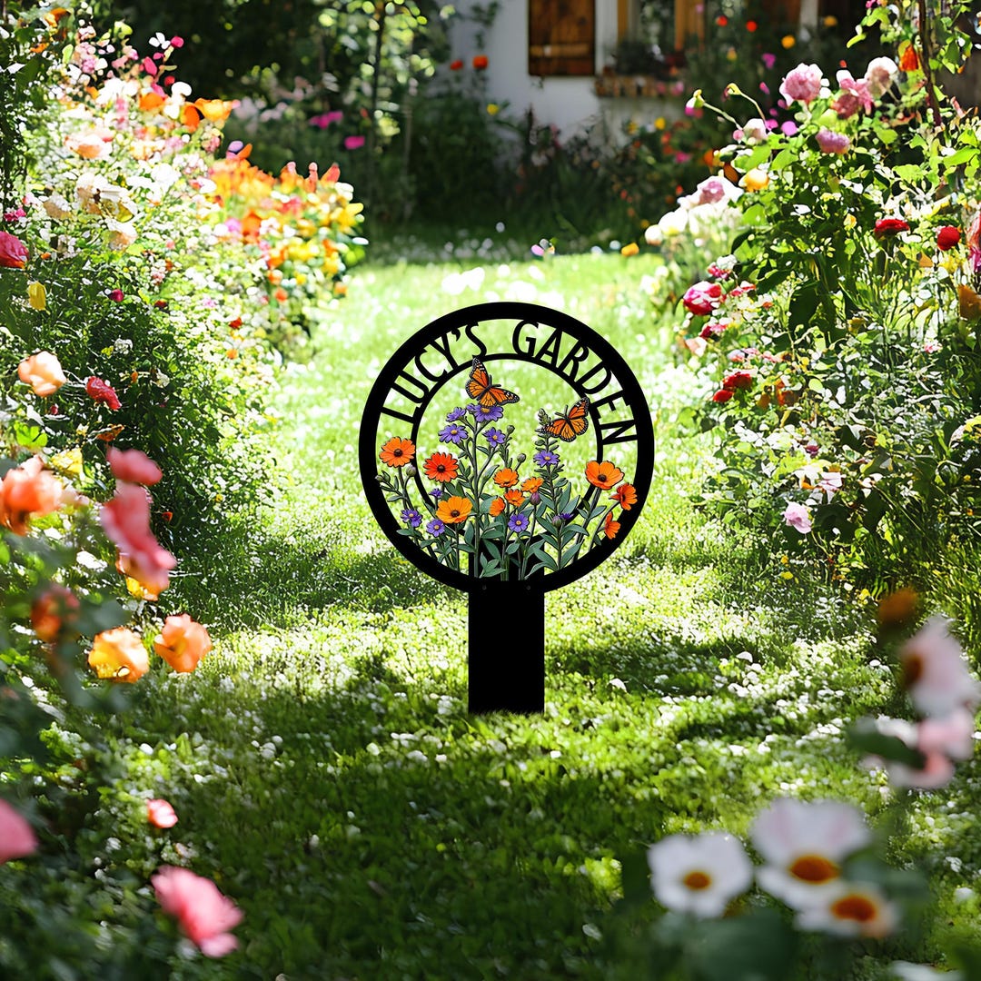 Personalized Garden Metal Sign With Stake, Custom Garden Name Sign ...