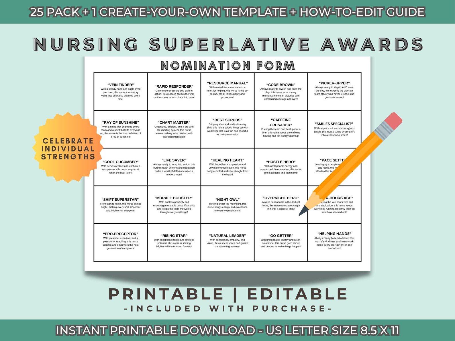Nurse Superlatives- Funny Nurse Gift- Personalized Gift- 25+ Digital ...