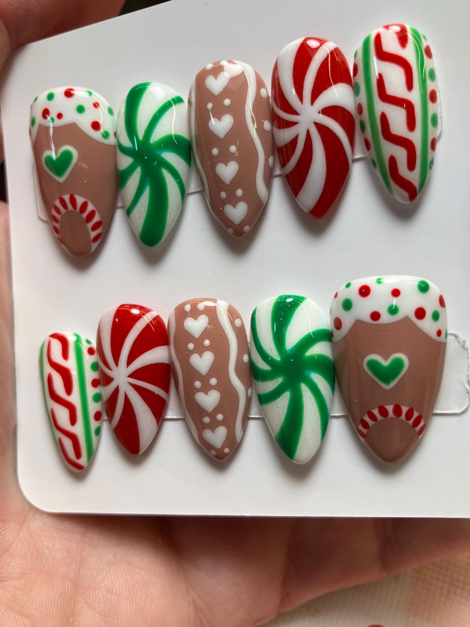 Gingerbread and Peppermint Christmas Nails - Etsy