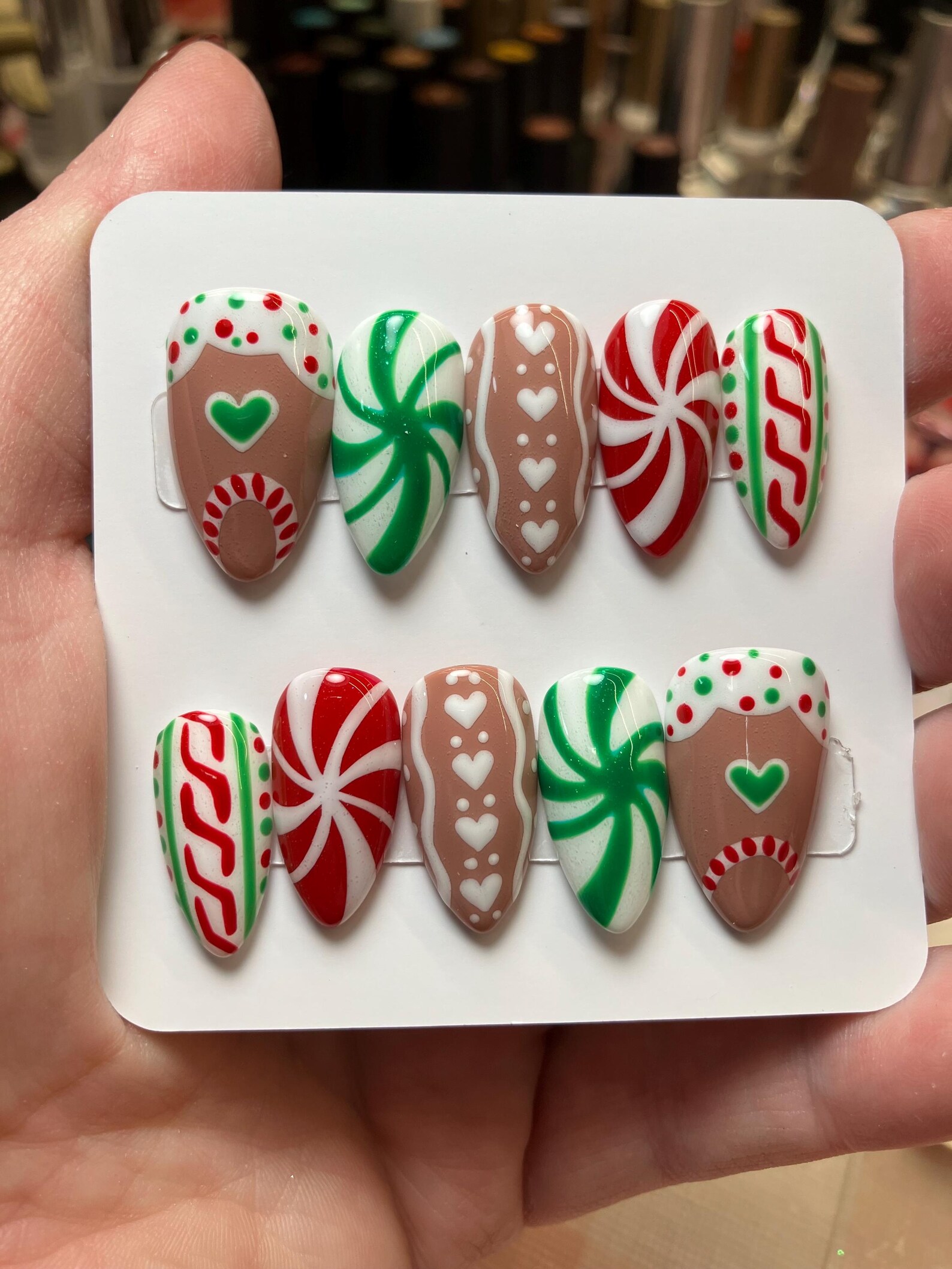 Gingerbread and Peppermint Christmas Nails - Etsy