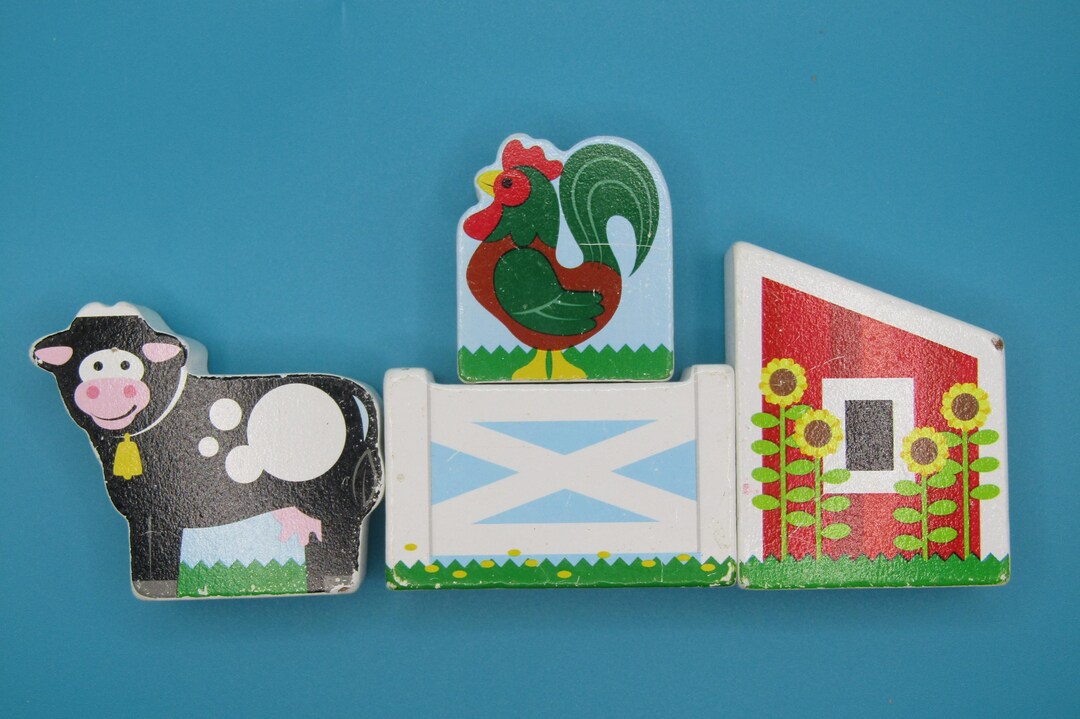Melissa and Doug Wooden Farm Blocks Set of 4 - Etsy