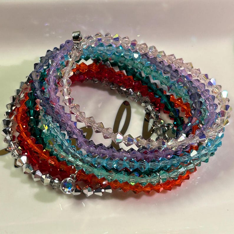 Iridescent Crystal Glass Beaded Bracelet | Personalized | Stackable ...
