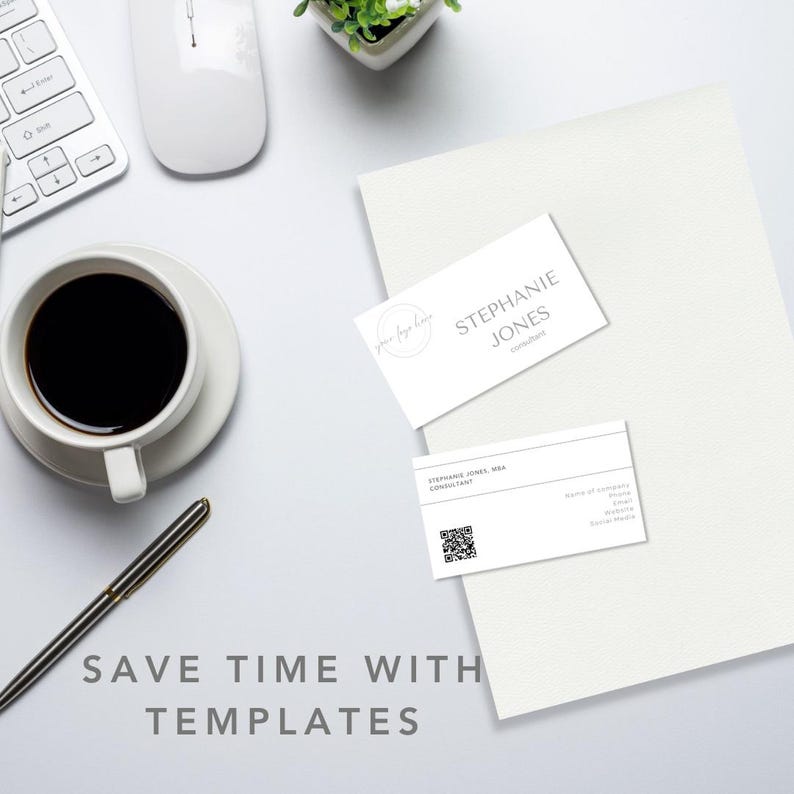Business Card Template With QR Code | White Printable Business Card ...