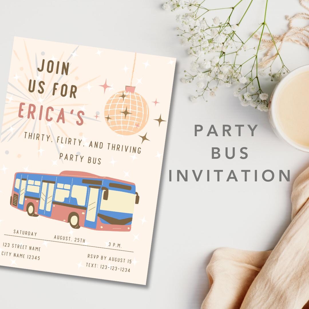 Party Bus Invitation | Customizable Template in Canva | 30th Birthday ...