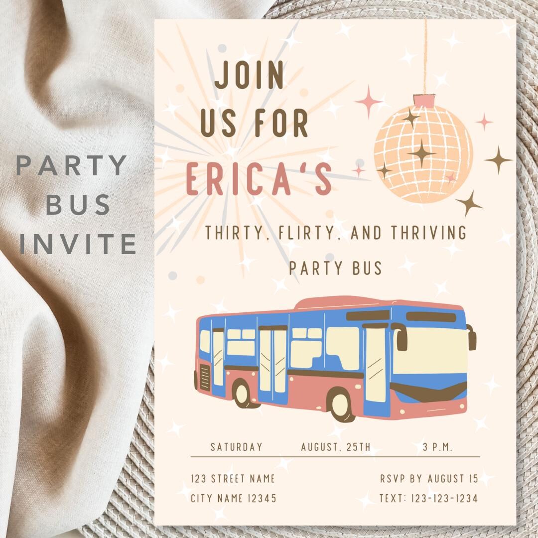 Party Bus Invitation | 30th Birthday Party Invitation | Adult Birthday ...