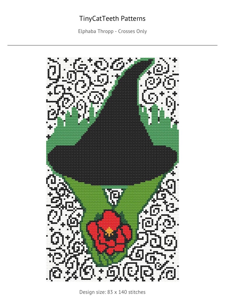 Wicked Elphaba Cross Stitch Pattern: Emerald City Poppy (PDF Pattern ...