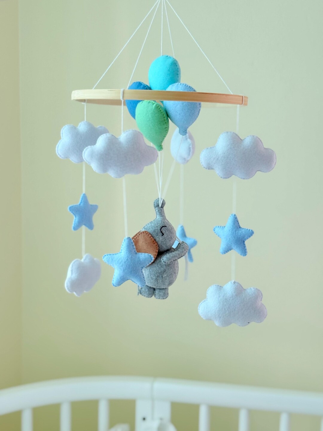 Baby Crib Mobile – Little Elephant & Balloons | Handmade Felt Nursery ...