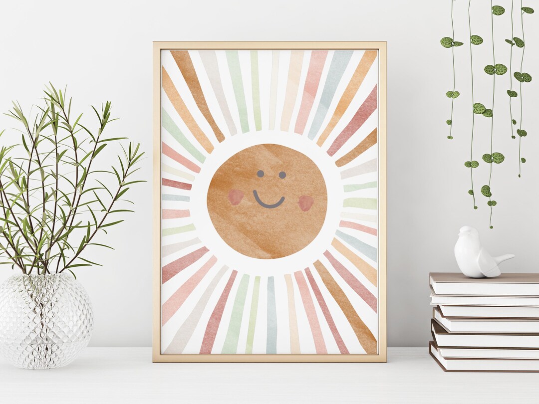Watercolor Sun Poster, Sun Playroom Decor, Watercolour Nursery Prints ...