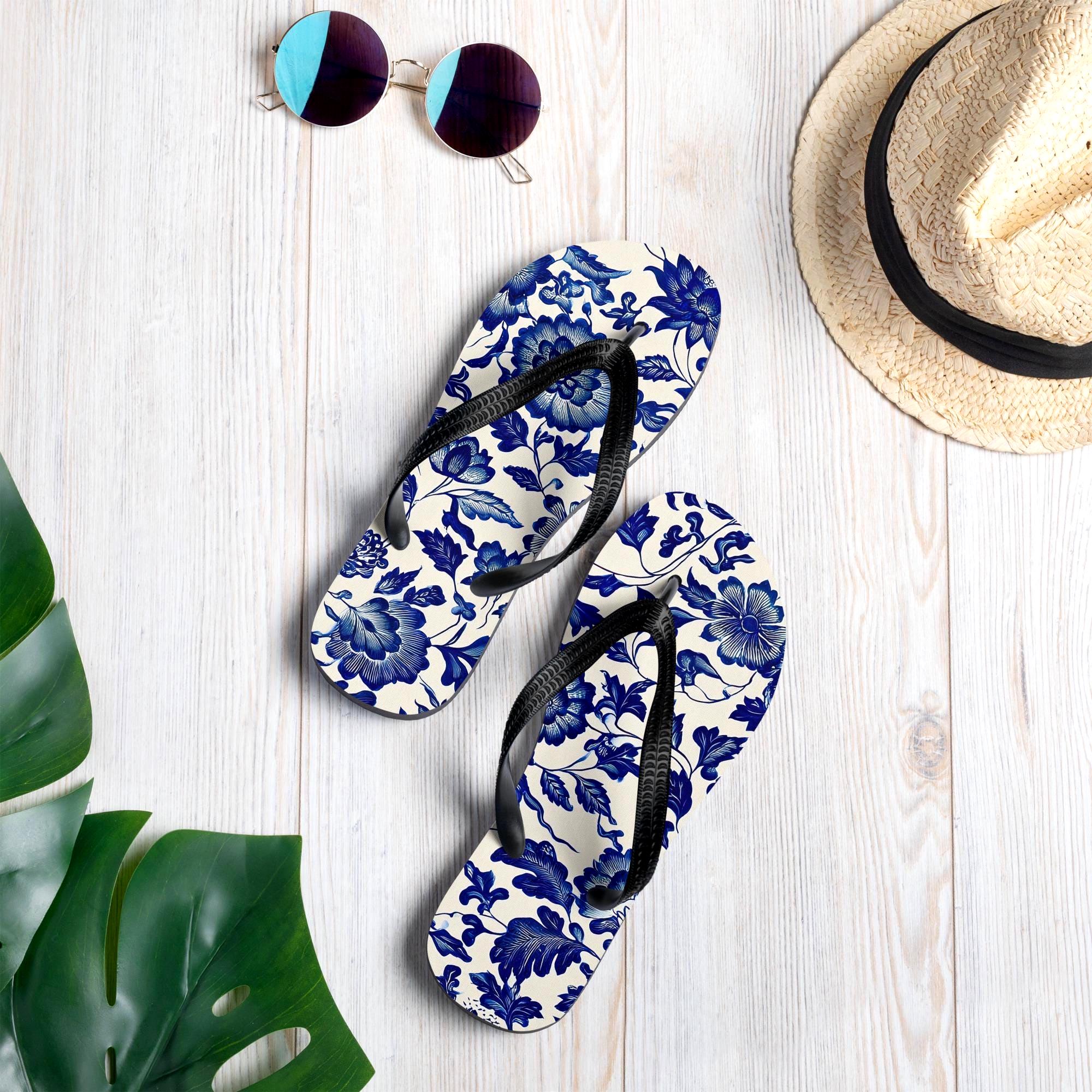 Chinoiserie Flip Flops: Blue White Chinese Porcelain Print Sandals - Etsy