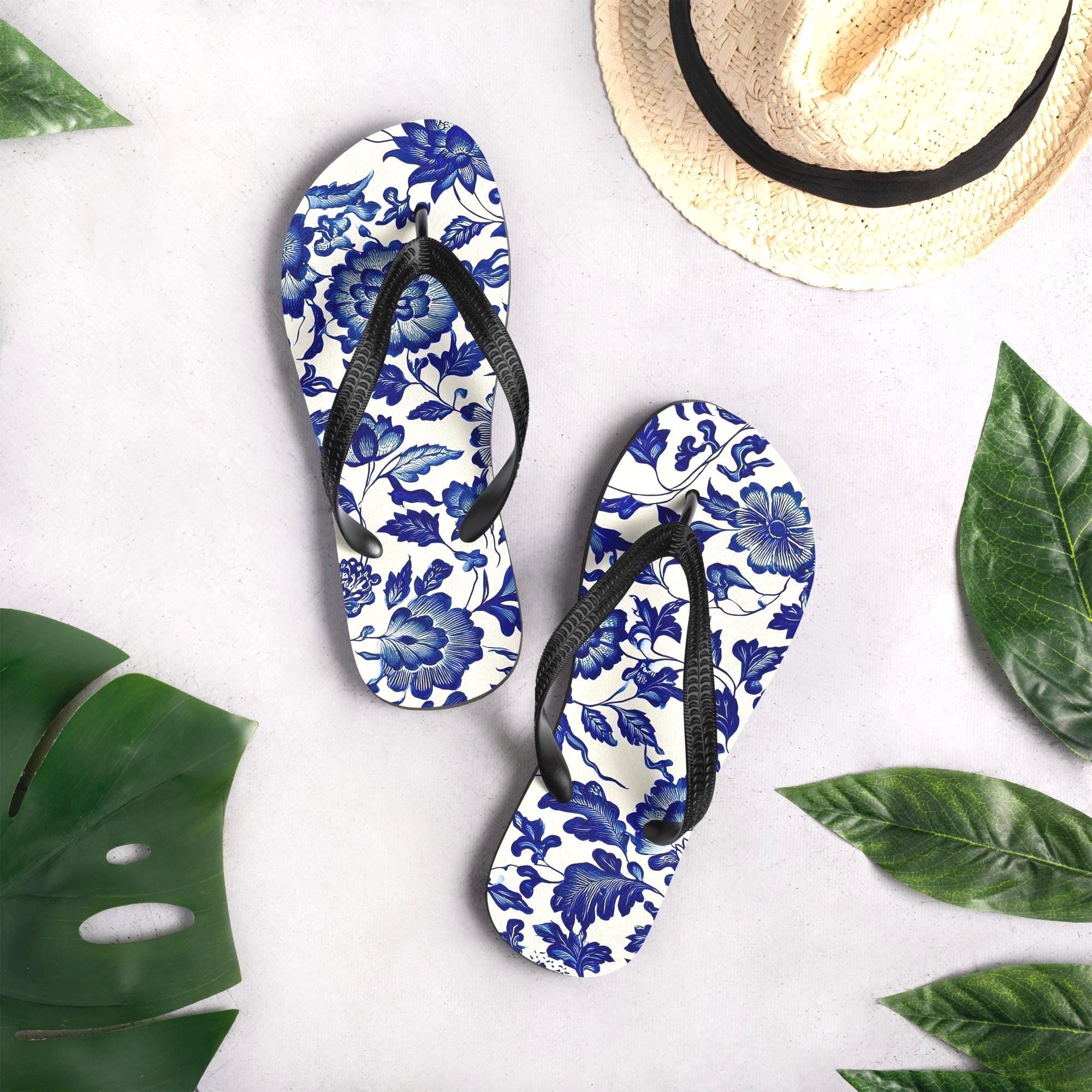 Chinoiserie Flip Flops: Blue White Chinese Porcelain Print Sandals - Etsy