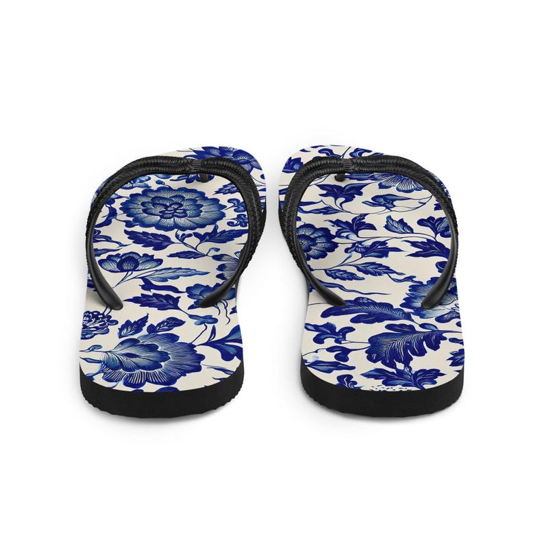 Chinoiserie Flip Flops: Blue White Chinese Porcelain Print Sandals - Etsy