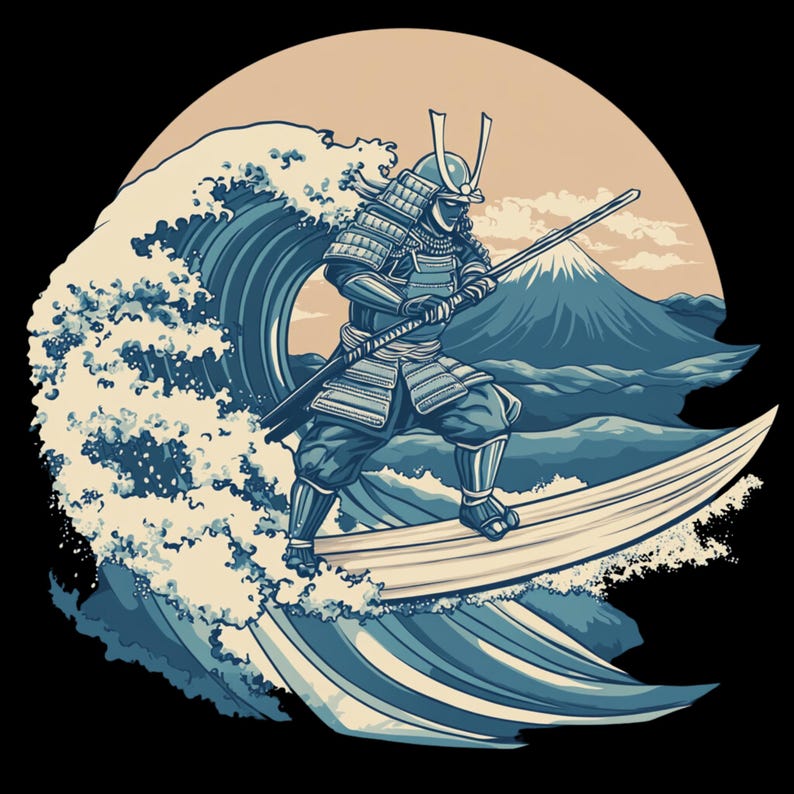 Japanese Wave Art Children's Tee - Kids Samurai Surfer T-shirt - Ukiyo ...