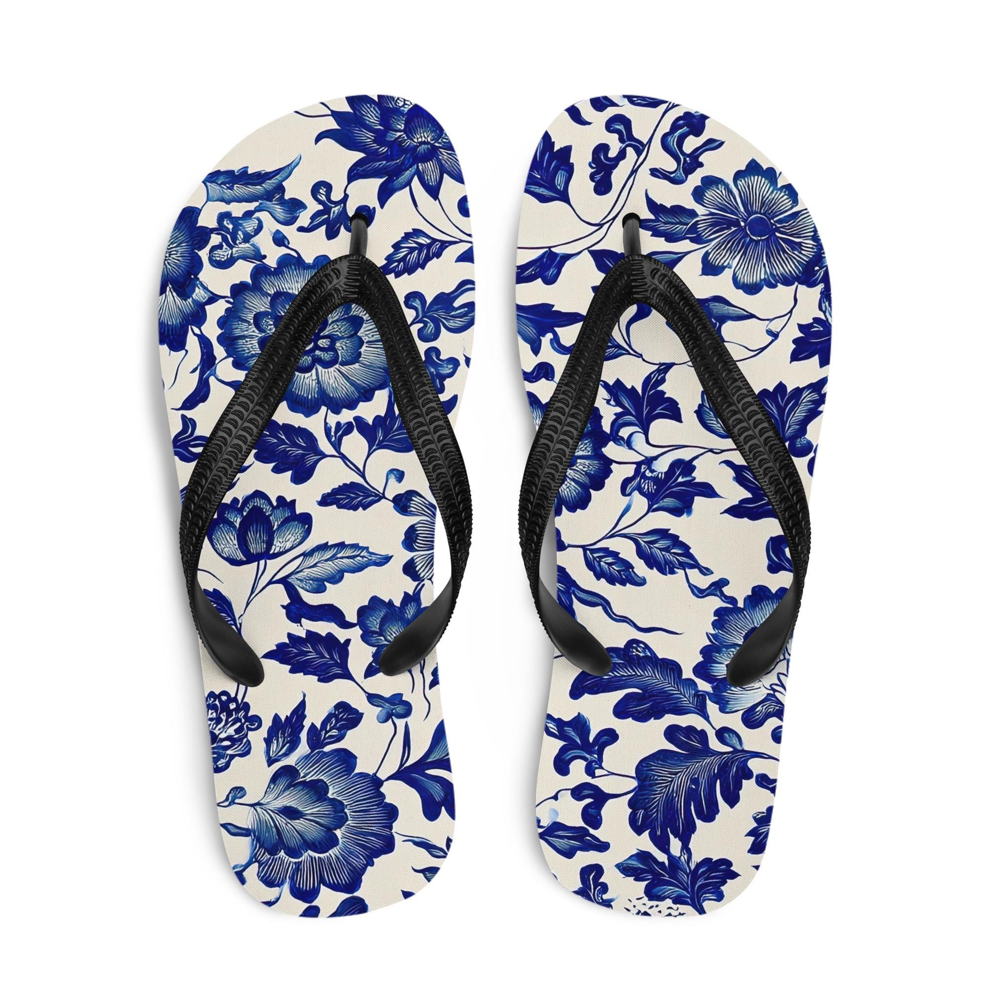 Chinoiserie Flip Flops: Blue White Chinese Porcelain Print Sandals - Etsy