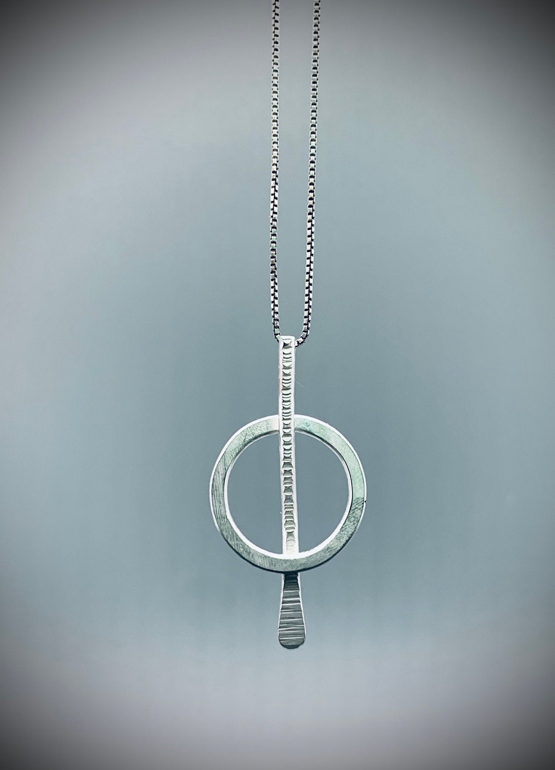 Threaded, Hammered Ring and Bar Necklace - Etsy
