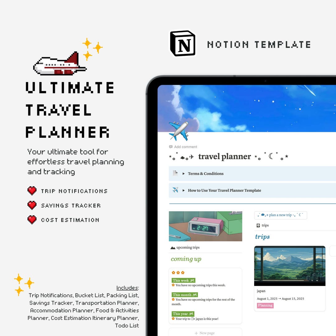 Notion Template Travel Planner Vacation Planner Holiday Planner Notion
