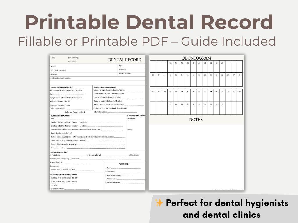 Dental Chart PDF Form – Patient Record + Odontogram – Printable Dental ...