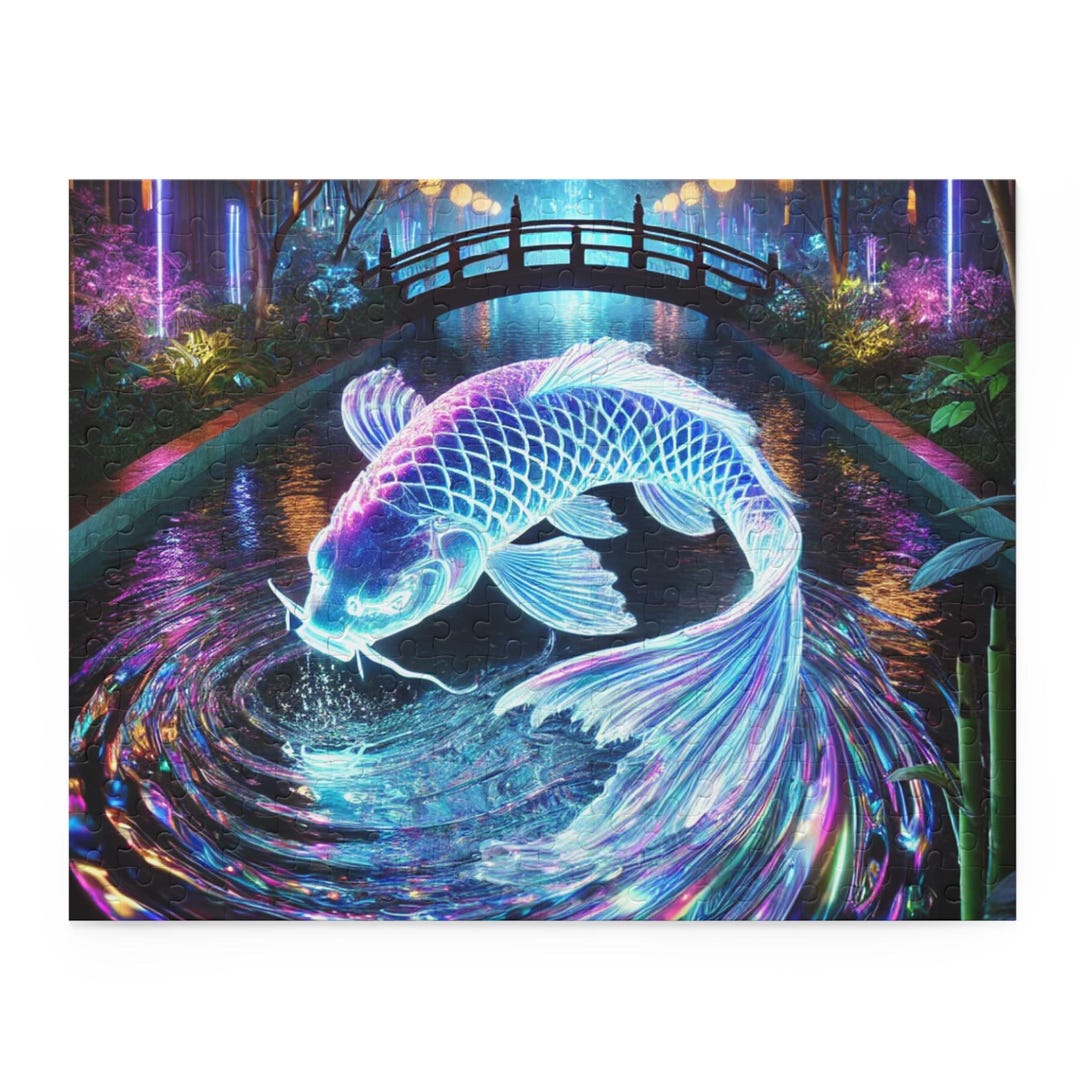 Neon Koi Fish Art - Cyberpunk Japanese Pond, Futuristic Glowing Carp ...