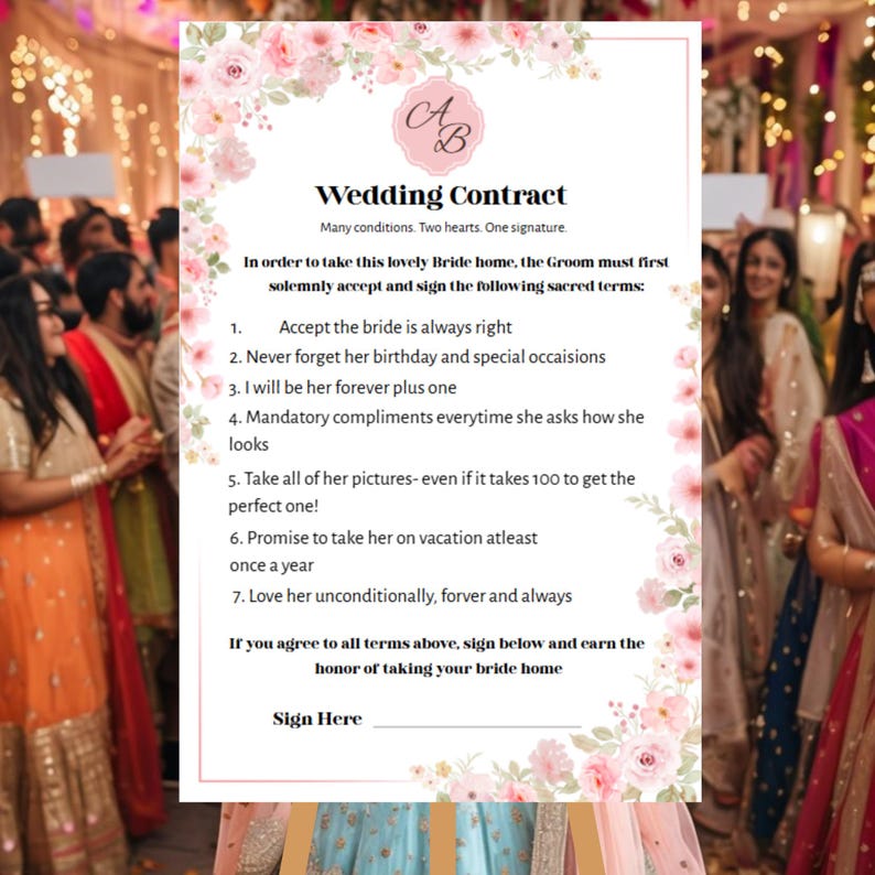 Editable Pink Floral Wedding Contract| Bridal Party Signage| Doli ...