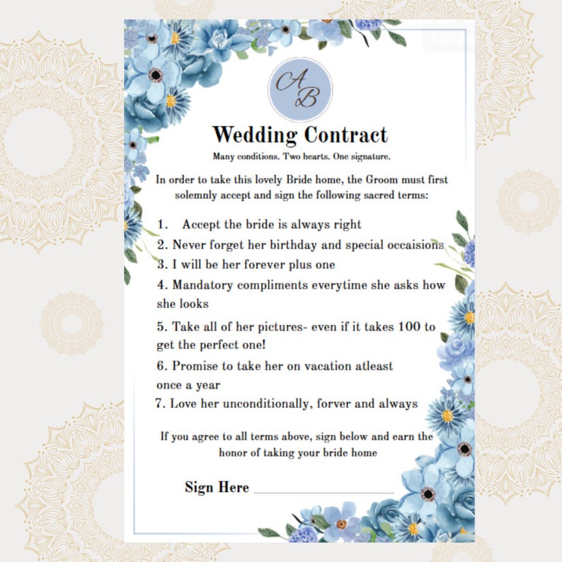 Editable Wedding Contract| Bridal Party Signage| Doli | Ribbon Ceremony ...