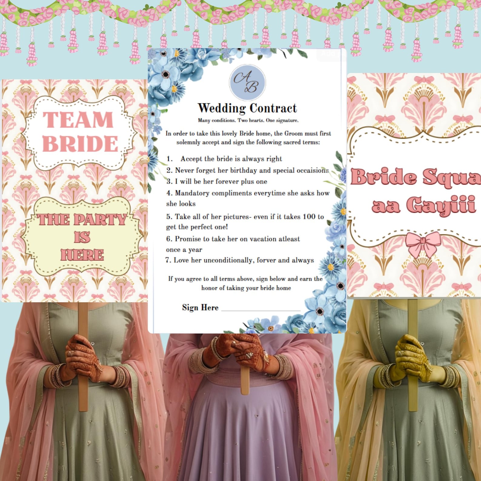 Editable Wedding Contract| Bridal Party Signage| Doli | Ribbon Ceremony ...