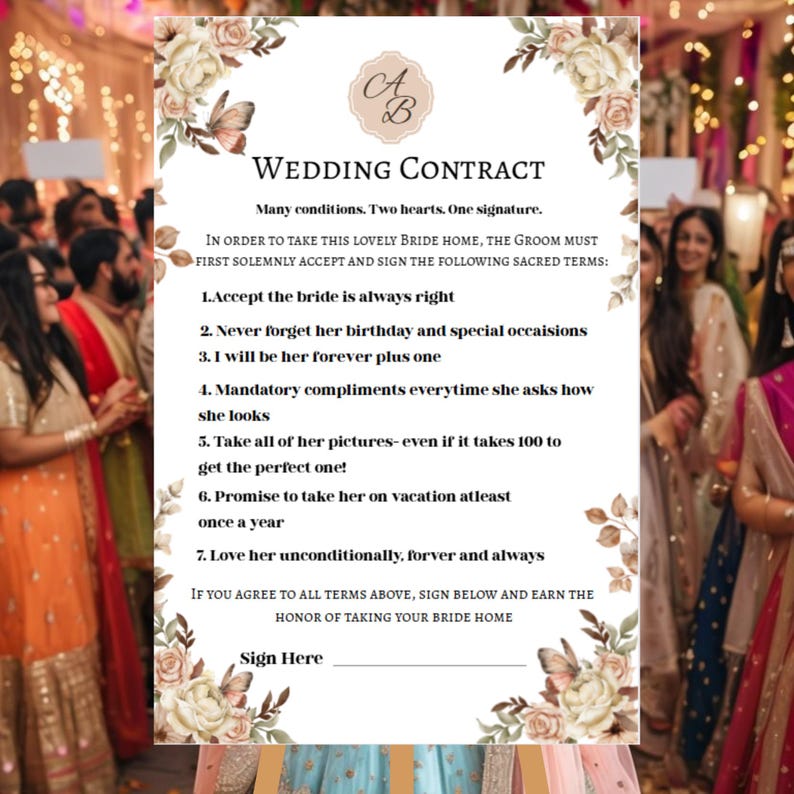 Editable Rustic Vintage Botanical Wedding Contract| Bridal Party ...