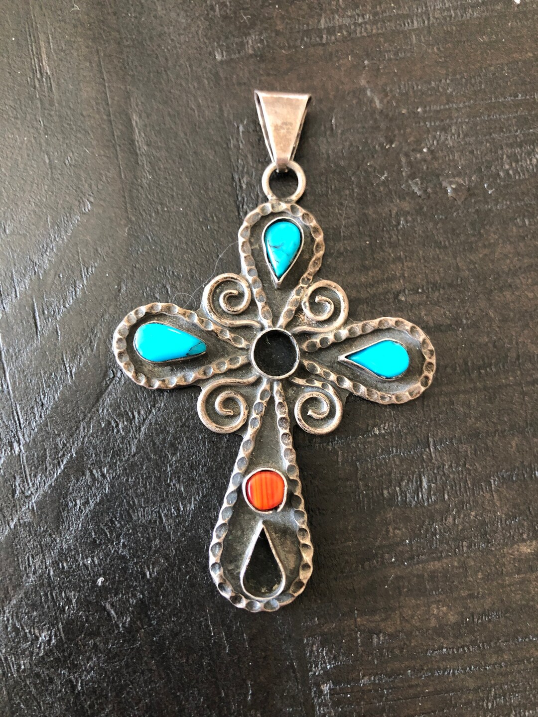 TAXCO Southwestern CROSS Pendant With Turquoise and Spiny - Etsy
