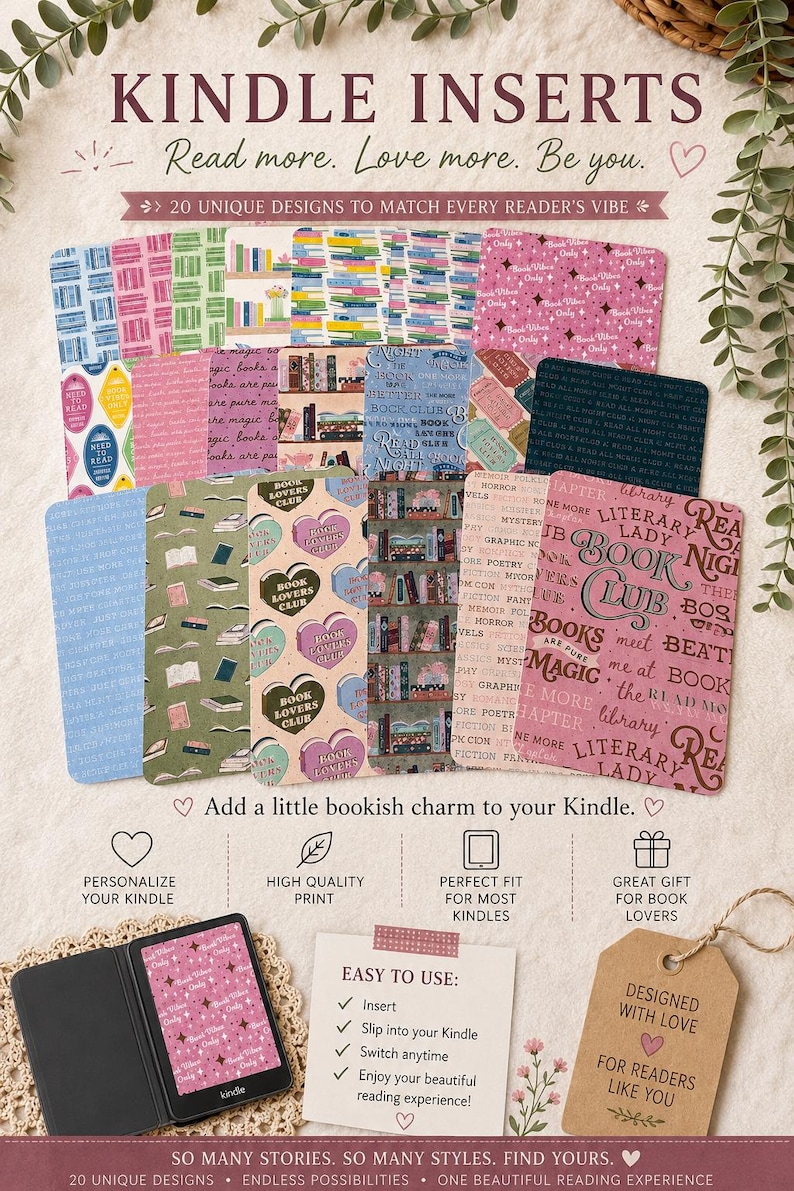 Book Lover’s Kindle Insert: Bookhshelf Edition - Etsy