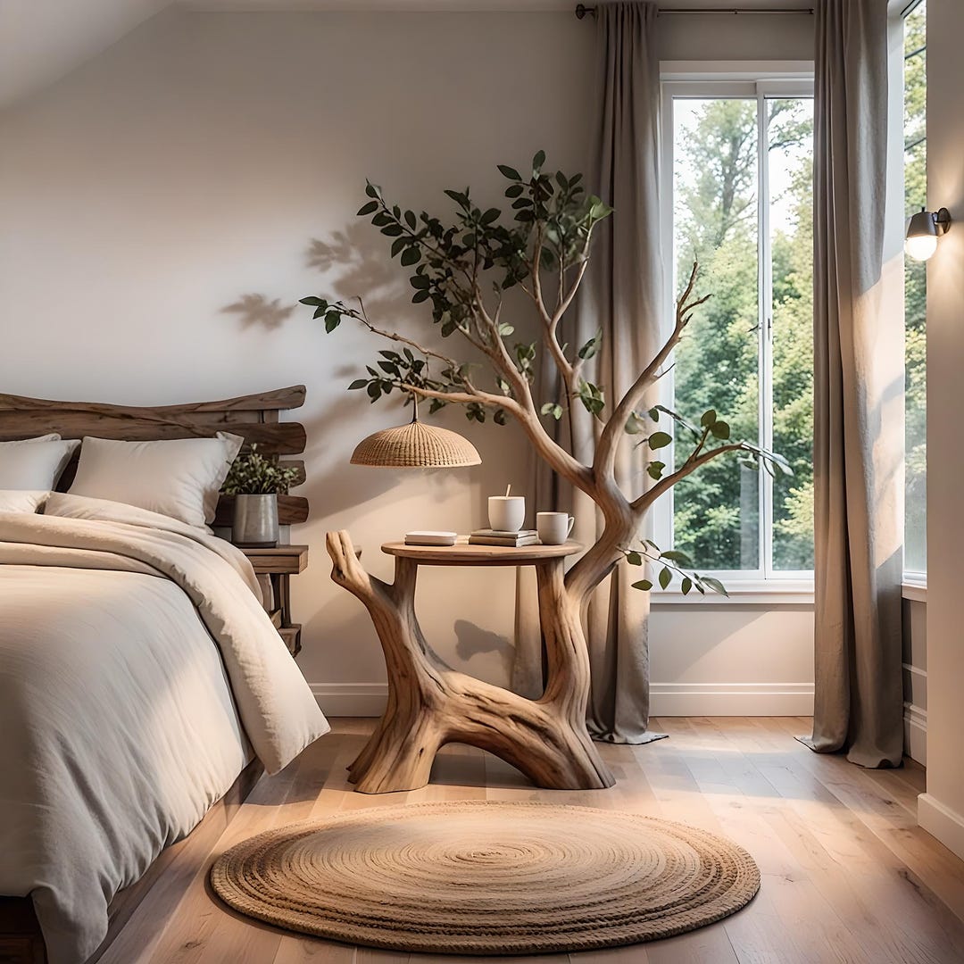 Rustic Wooden Bedside Table Bedroom Furniture Unique Nightstand Side ...