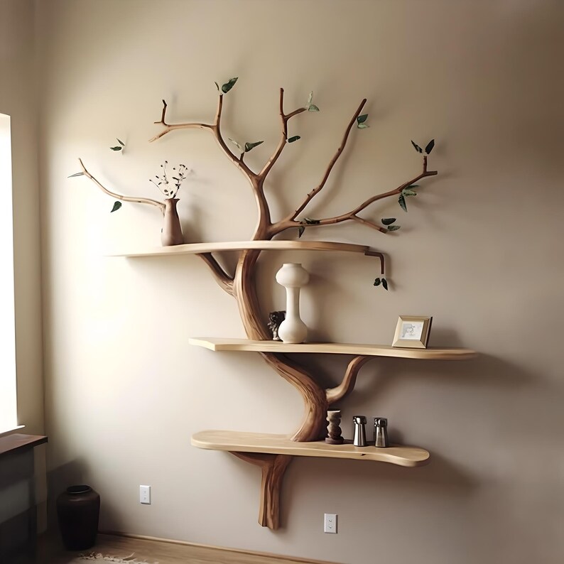 Tree Branch Floating Corner Shelf Driftwood Mini Bookcase Bookshelf ...