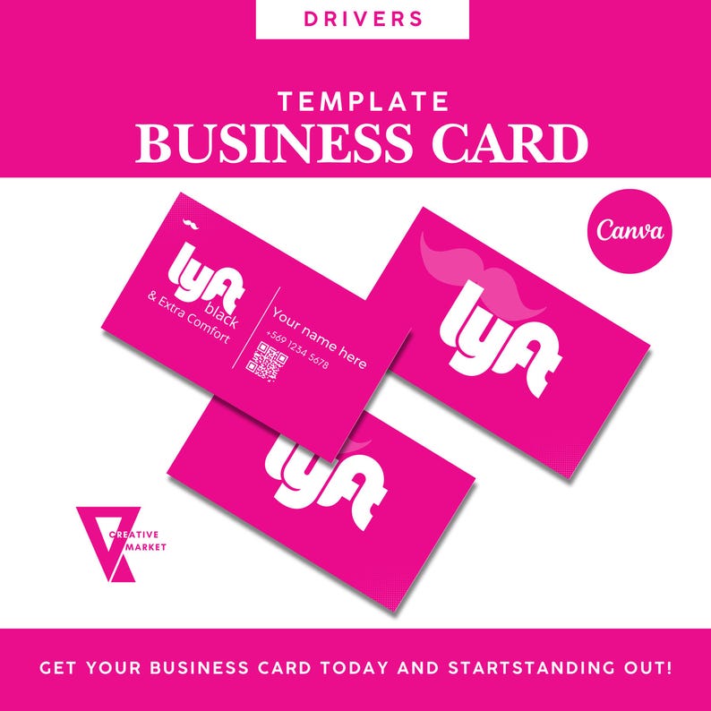 Business Cards, Premium Canva Template for Professional Lyft Drivers, Digital Card With QR Code ...