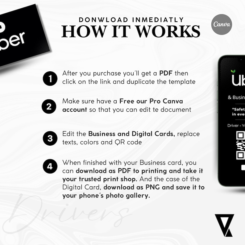 Business Cards, Premium Canva Template for Professional Uber Drivers ...