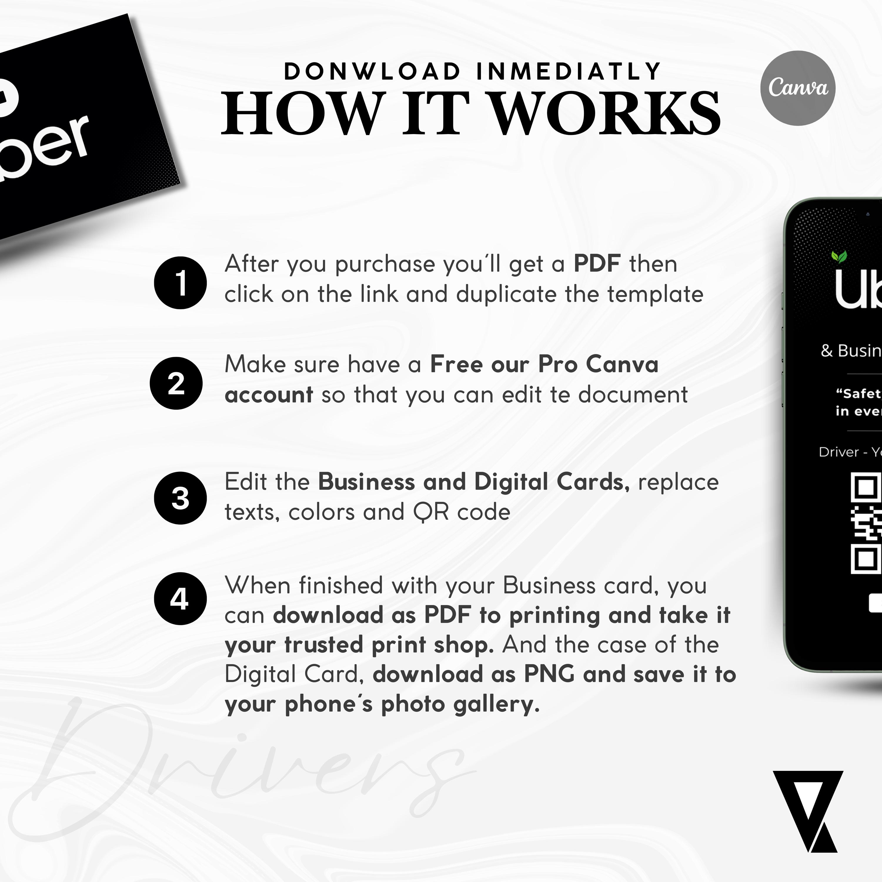 Business Cards, Premium Canva Template for Professional Uber Drivers ...