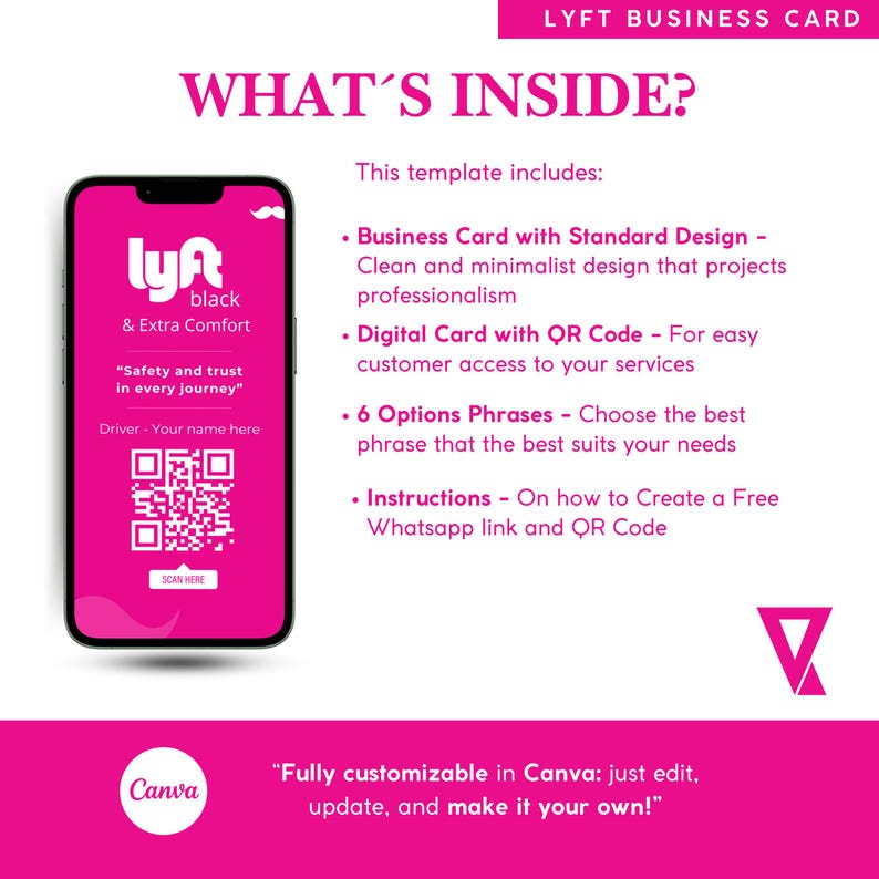 Business Cards, Premium Canva Template for Professional Lyft Drivers, Digital Card With QR Code ...