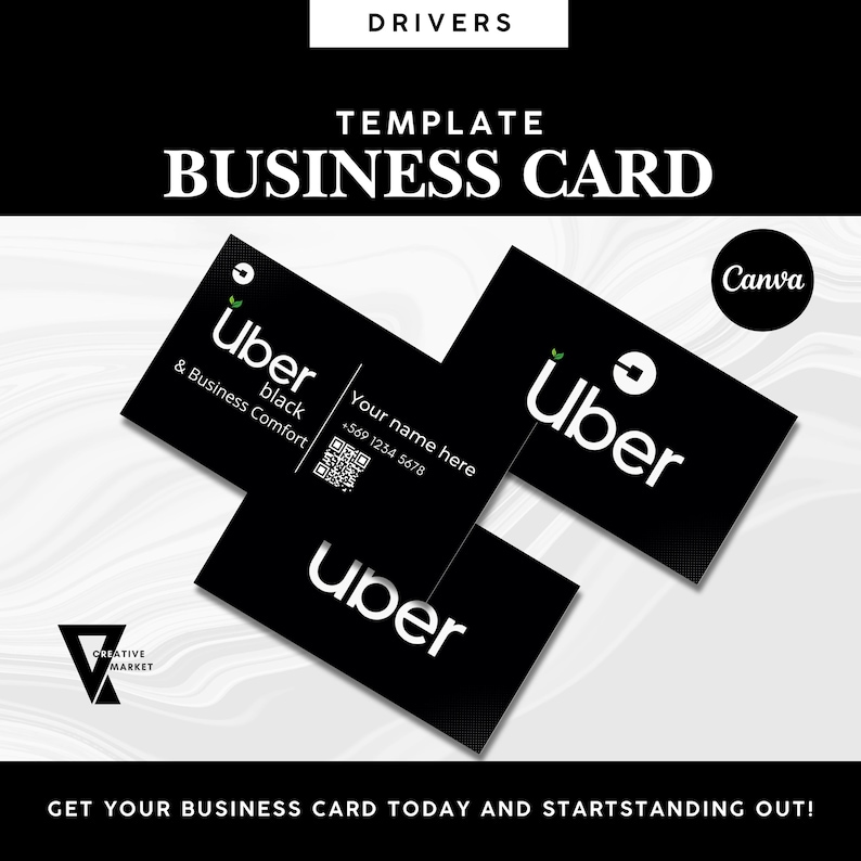 Business Cards, Premium Canva Template for Professional Uber Drivers ...