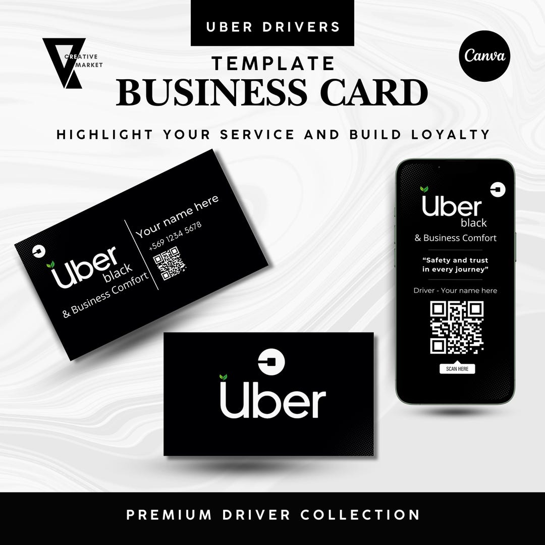Business Cards, Premium Canva Template for Professional Uber Drivers ...