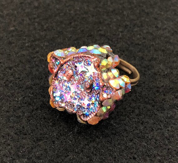 Cute Ghost Brass Glittered Ring - Etsy