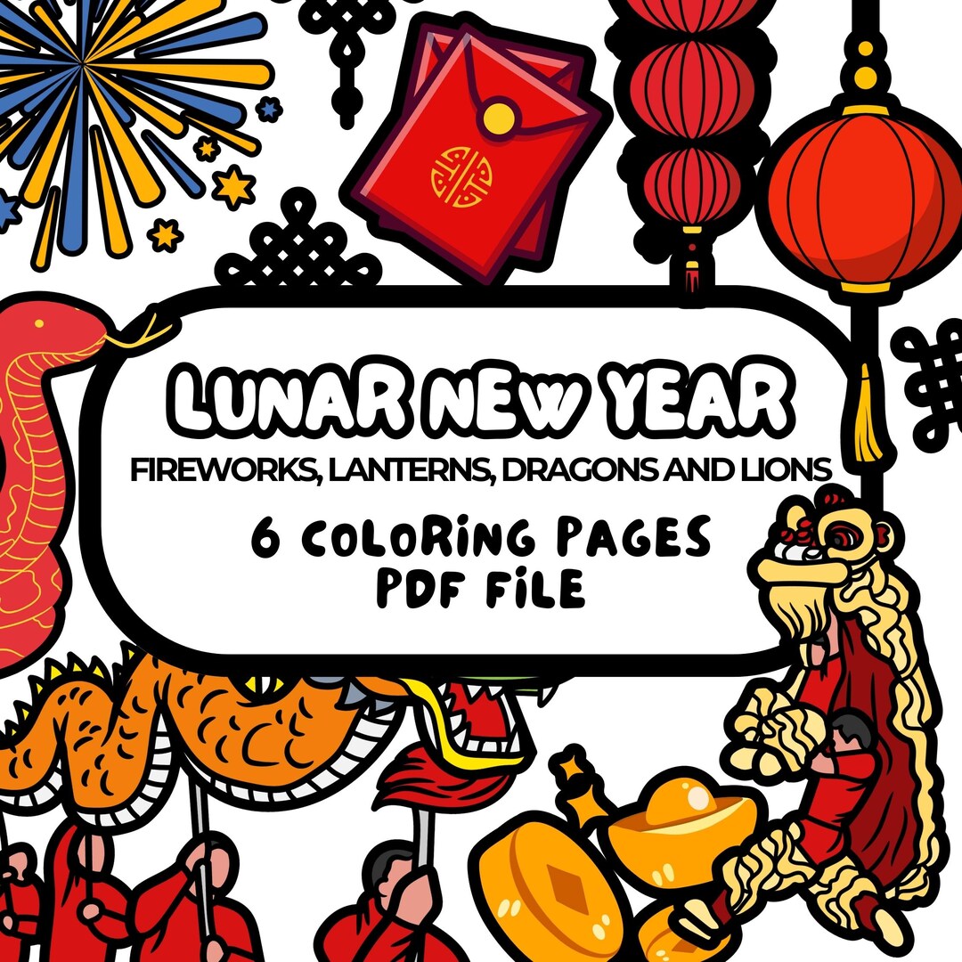 Lunar New Year: Fun New Year Coloring Book With Fireworks, Lanterns ...