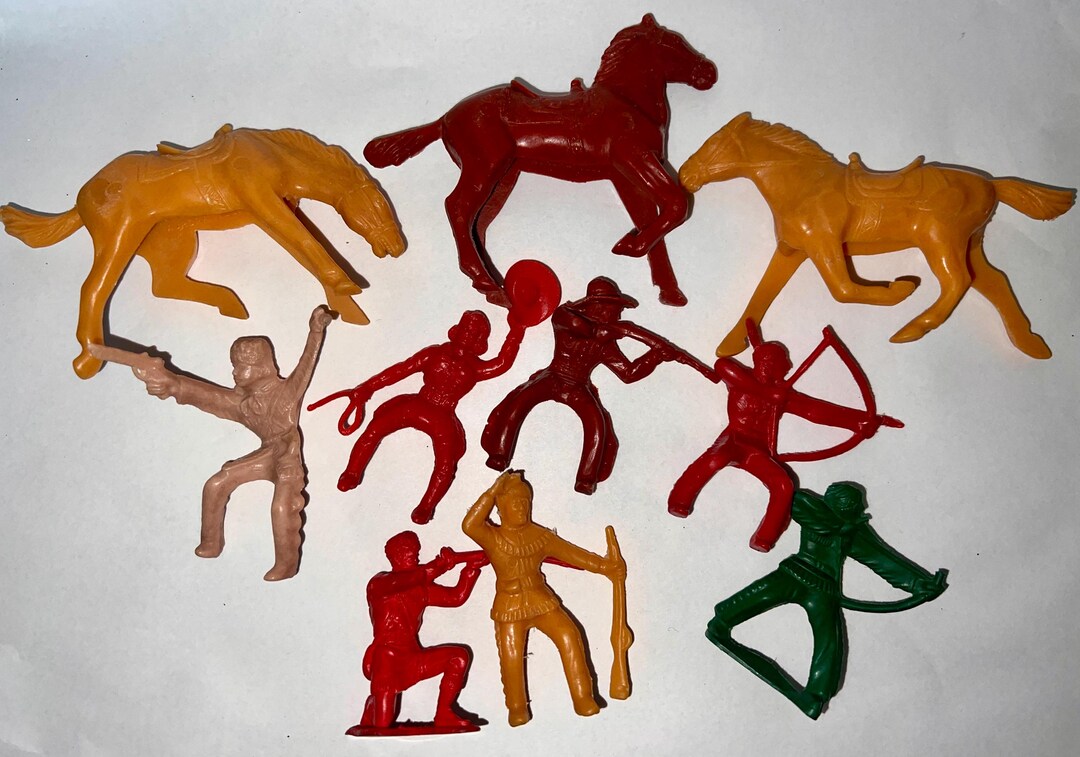 Vintage Toy Plastic Large Figures, Lot of 10-horses, Cowboys, and ...
