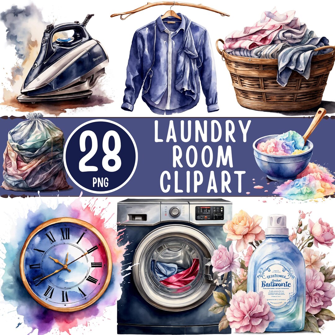 Laundry Room Clipart - 28 Watercolor Laundry Day PNG (digital Download ...