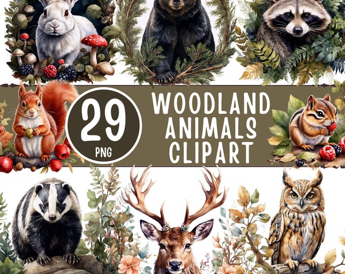 Watercolor Woodland Animals Clipart | Forest Animals Clip Art - Baby ...