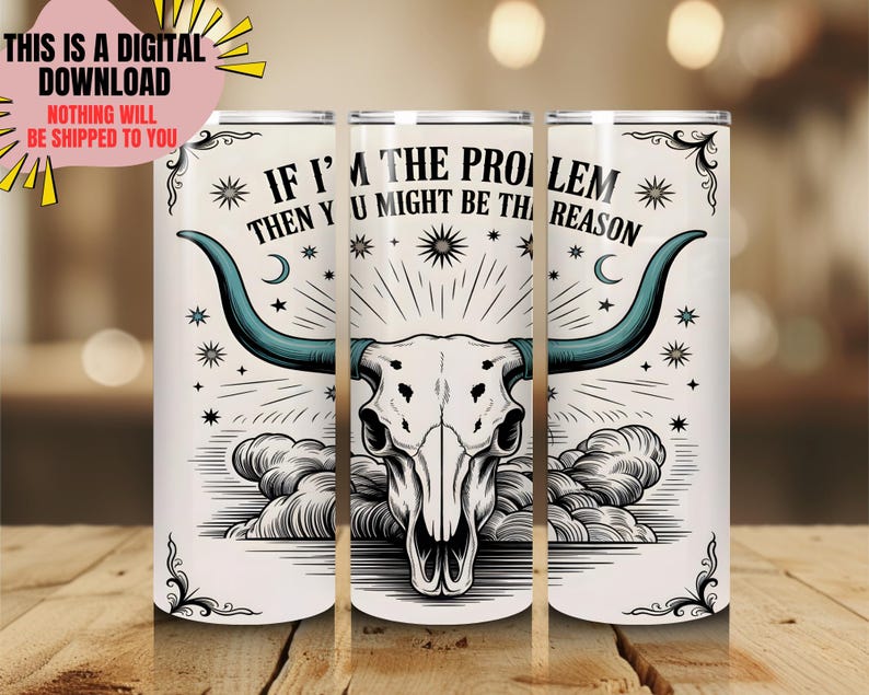 Bull Skull Tumbler Wrap PNG – Western Grunge Sublimation Design ...